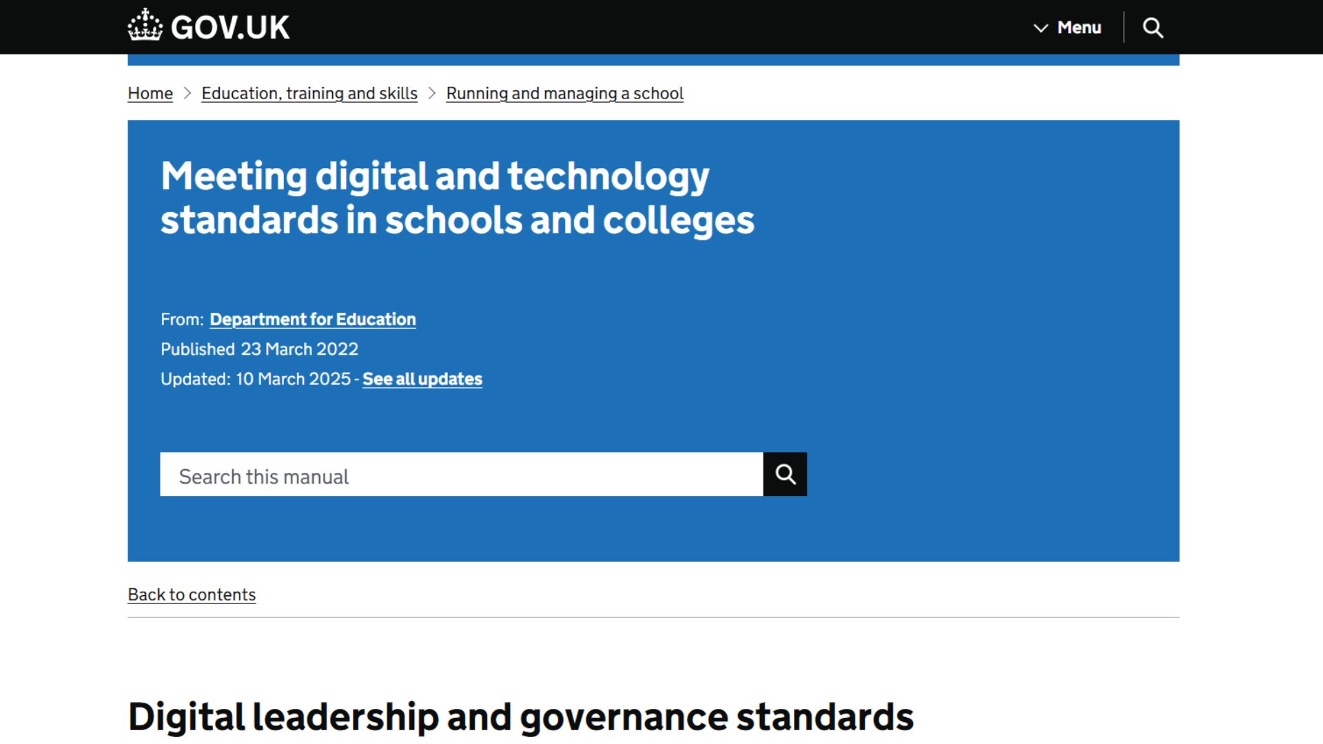 UK DfE Digital and Technology Standards for School Asset and Contract ...